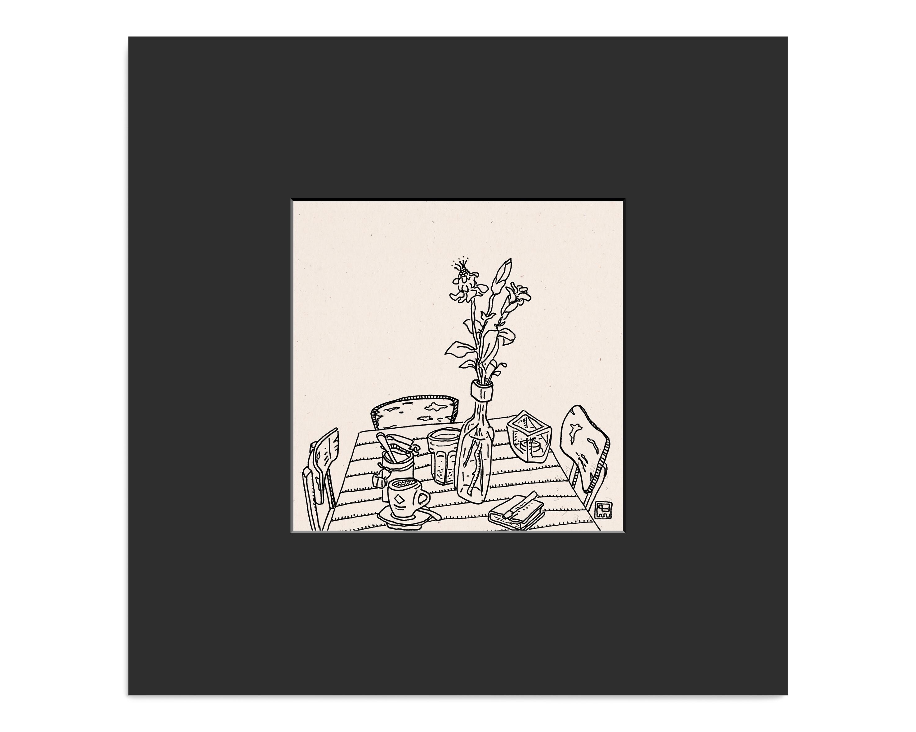 The Café Table, Detailed Print of Instant Drawing Made of Flowers in ...