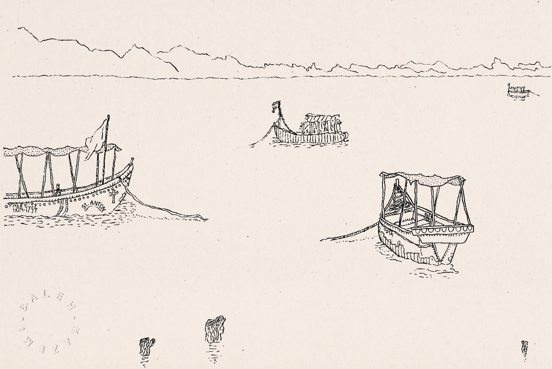 Coco Beach, Reportage Line Drawing of Indian Seaside in Goa With ...