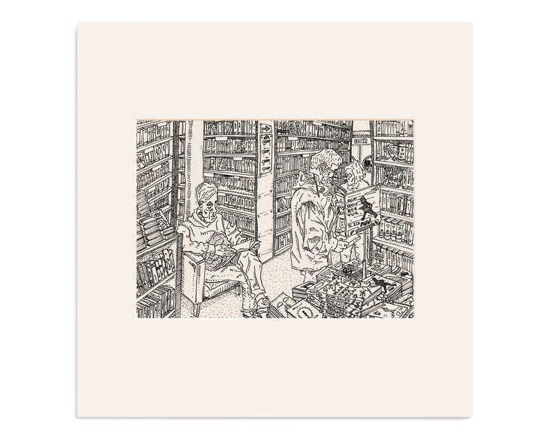 Feltrinelli Bookshop, Line B&w Detailed Drawing of an Italian ...