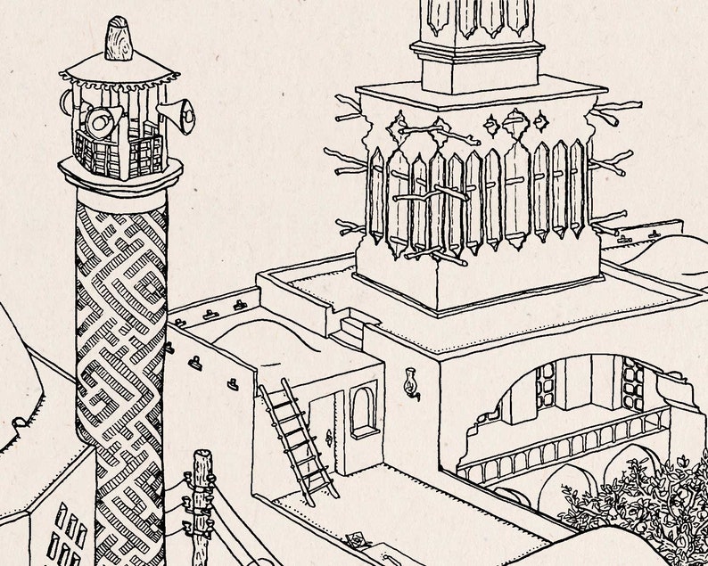 The Persian Dream, Line Panoramic Drawing of an Iranian City Yazd ...