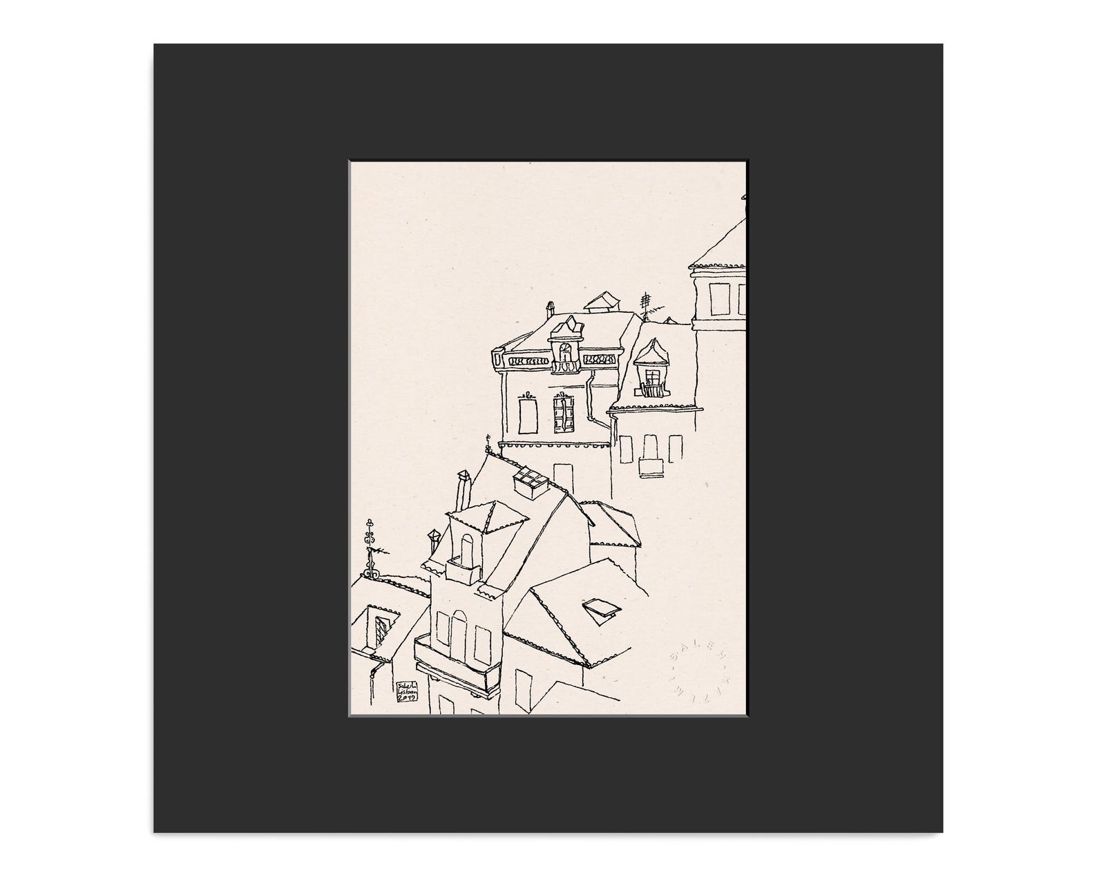 The Roofs of Lisbon, Minimal Line Art Drawing of Portuguese Rooftops in ...