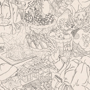 The Persian Bazaar, Line Drawing of Tajrish Bazaar in Tehran With ...