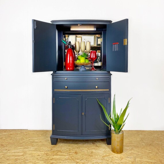 Cocktail Cabinet Drinks Cabinet Gin Bar Mid Century Home Bar Wine Cabinet Whiskey Collection Dark Blue 1970s Vintage Retro Cabinet. Etsy UK
