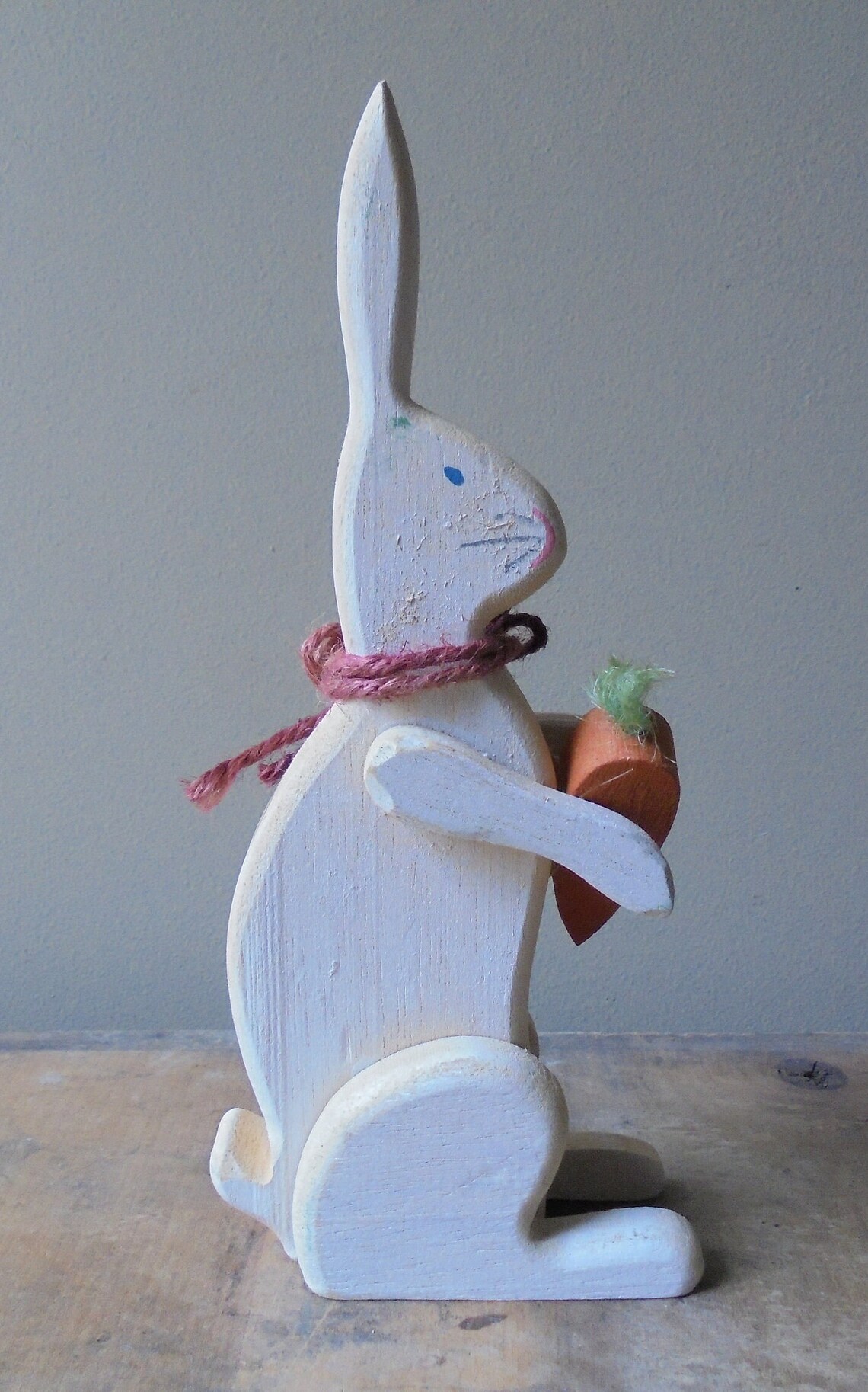 Vintage Wooden Bunny Rabbit Figurine White Bunny With Carrot - Etsy