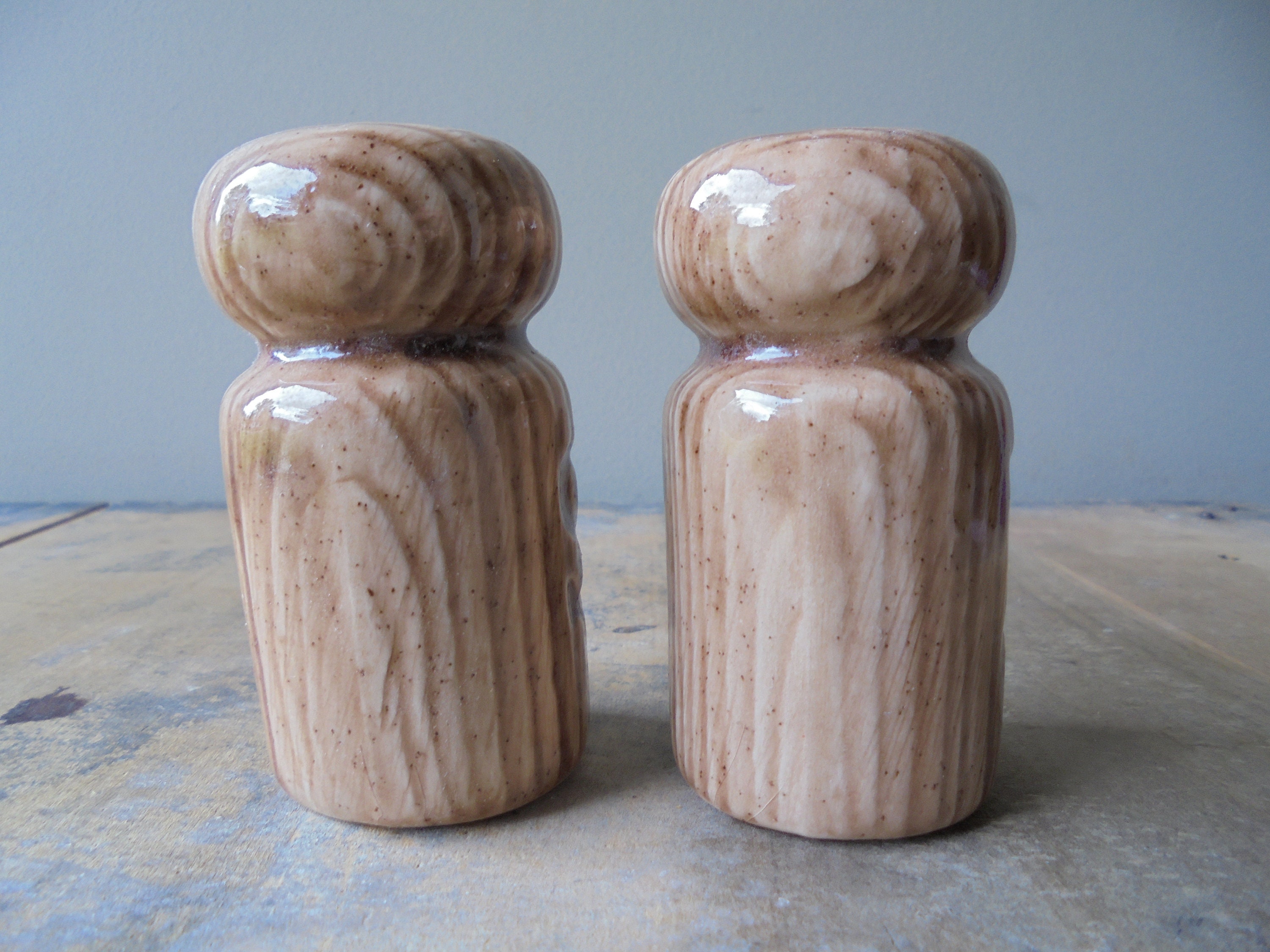 Vintage Ceramic Salt and Pepper Shaker Set, Vintage Kitchen, Faux Wood ...