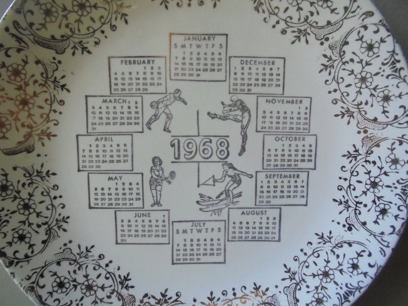 1968 Sports Calendar Plate Vintage Collectible Display Plate - Etsy