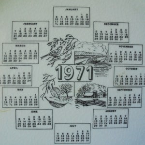 1971 Calendar Plate, Vintage Decorative White China Plate, 1971 Display ...