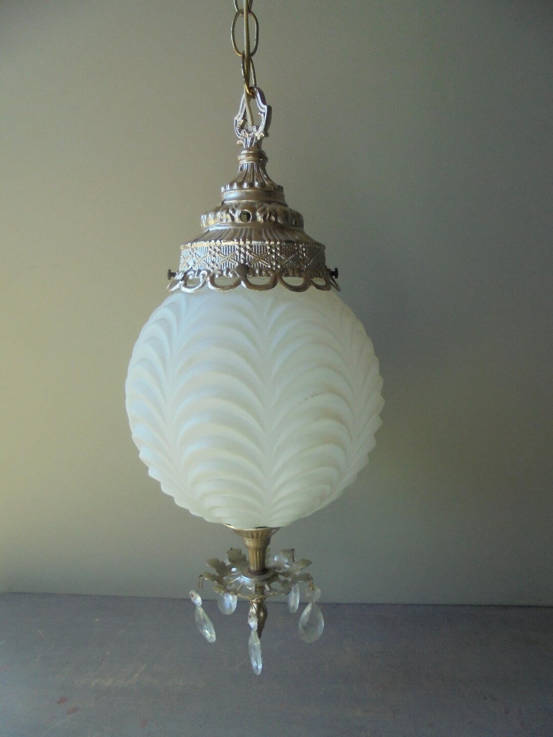 Vintage Swag Light Fixture, Frosted White Glass Lamp Shade, Plug in ...