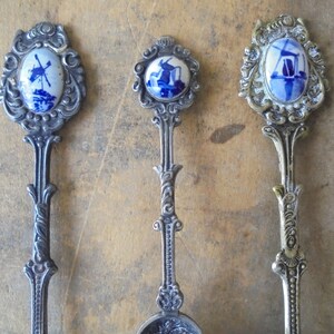 Set of Three Holland Souvenir Spoons, Vintage Delft Silverplate ...
