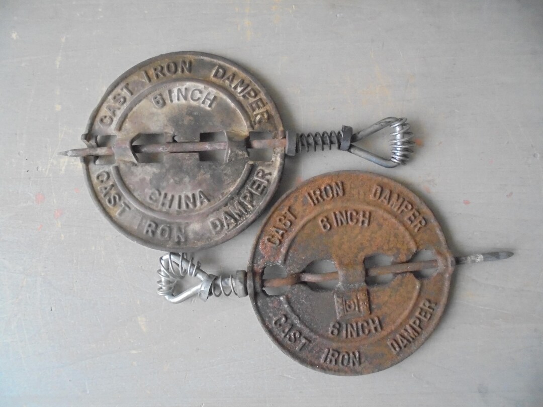 Vintage Cast Iron Damper, 6 Inch Damper Set, Cast Iron Spindel Stove ...