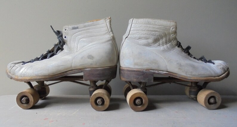 Vintage Roller Skates White Roller Skates With Wooden Wheels - Etsy