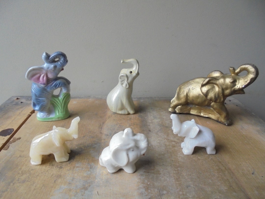 Vintage Elephant Figurine Collection, Set of Six Animal Curios ...