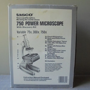 Vintage Tasco Super Lite 750 Power Microscope With Discovery Kit ...