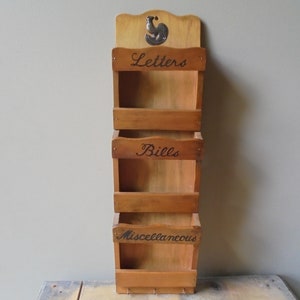 Wooden Wall Letter Organizer, Vintage 3 Tier Bills Letters and Misc ...