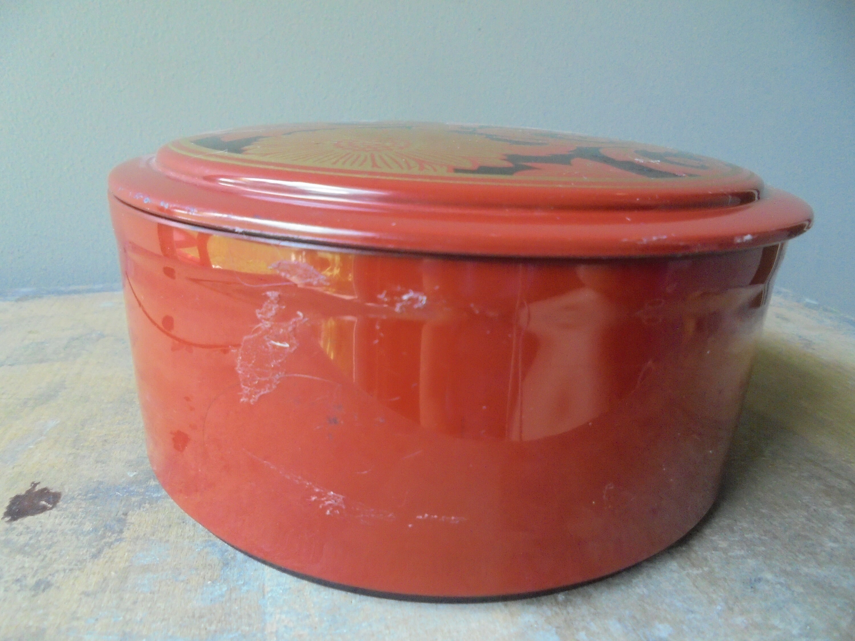 Vintage Orange Covered Container Round Storage Box With - Etsy