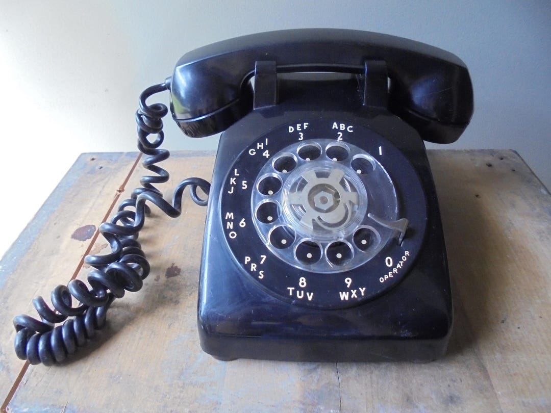 Black Rotary Telephone, Vintage Black Phone, Retro Desk Telephone ...