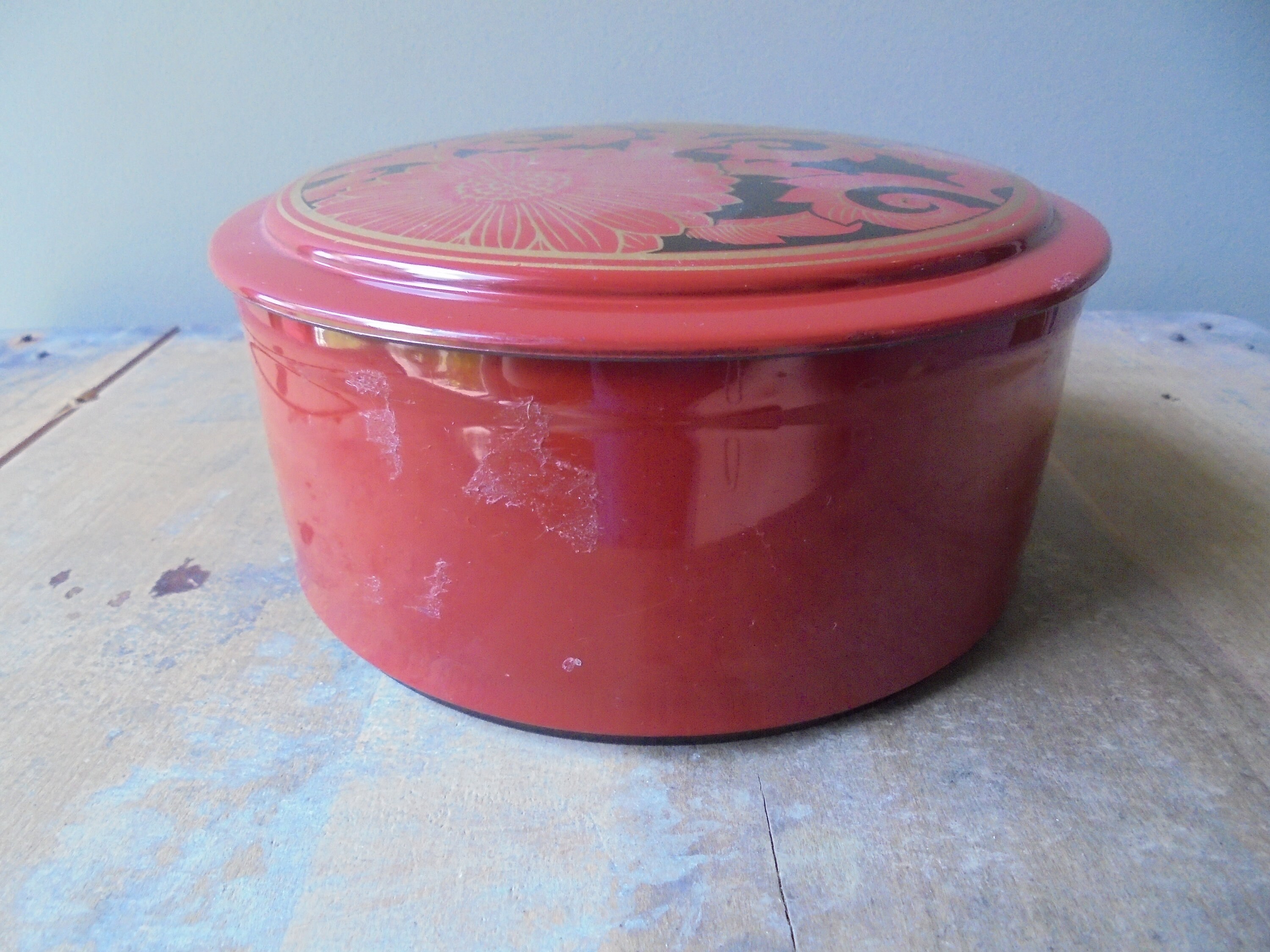 Vintage Orange Covered Container Round Storage Box With - Etsy