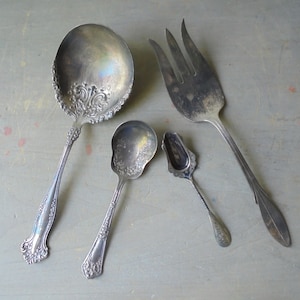 Rodgers Bros. Silver Plate Serving Spoon Salad Fork, Vintage Silver ...