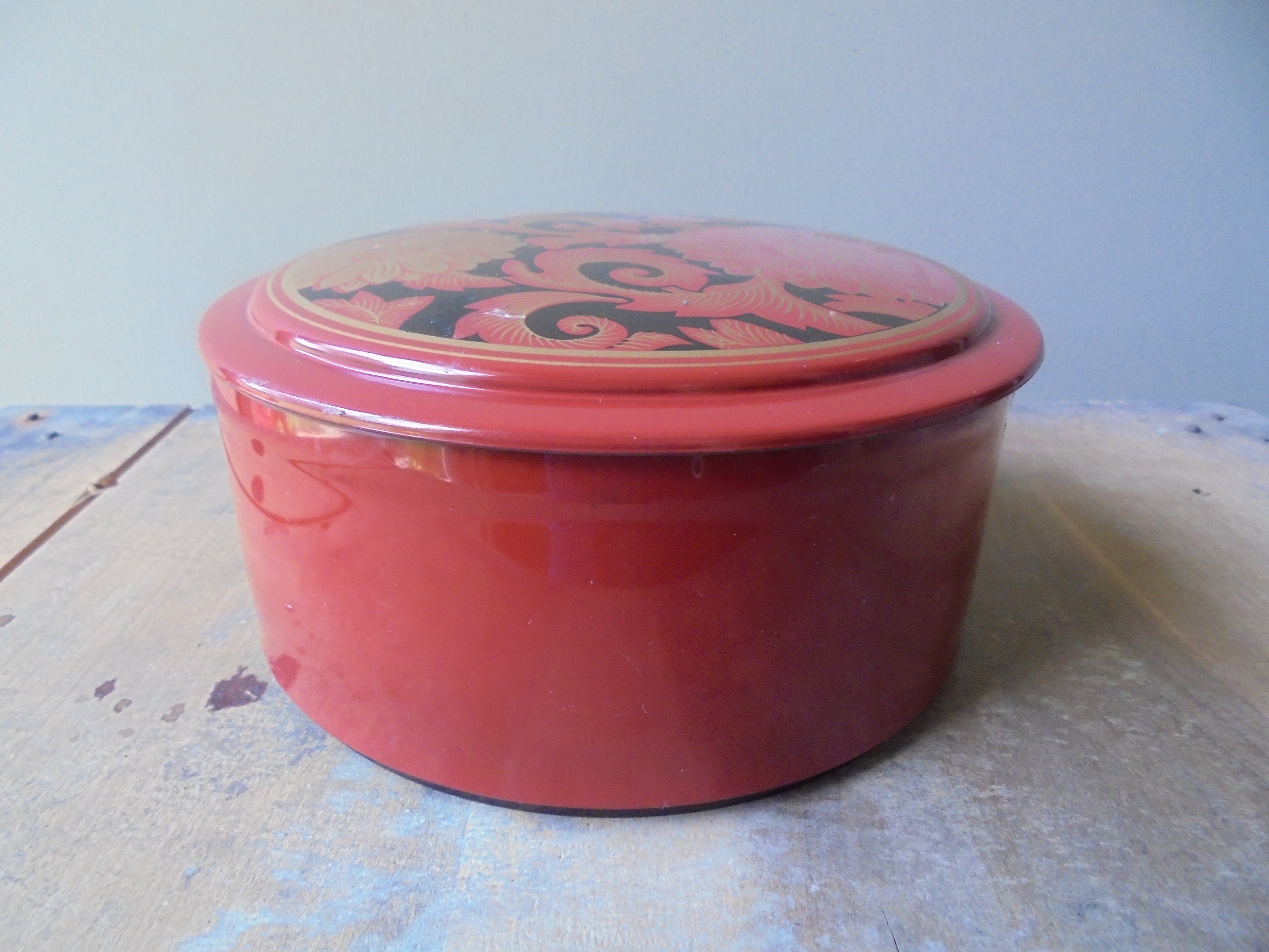 Vintage Orange Covered Container Round Storage Box With - Etsy