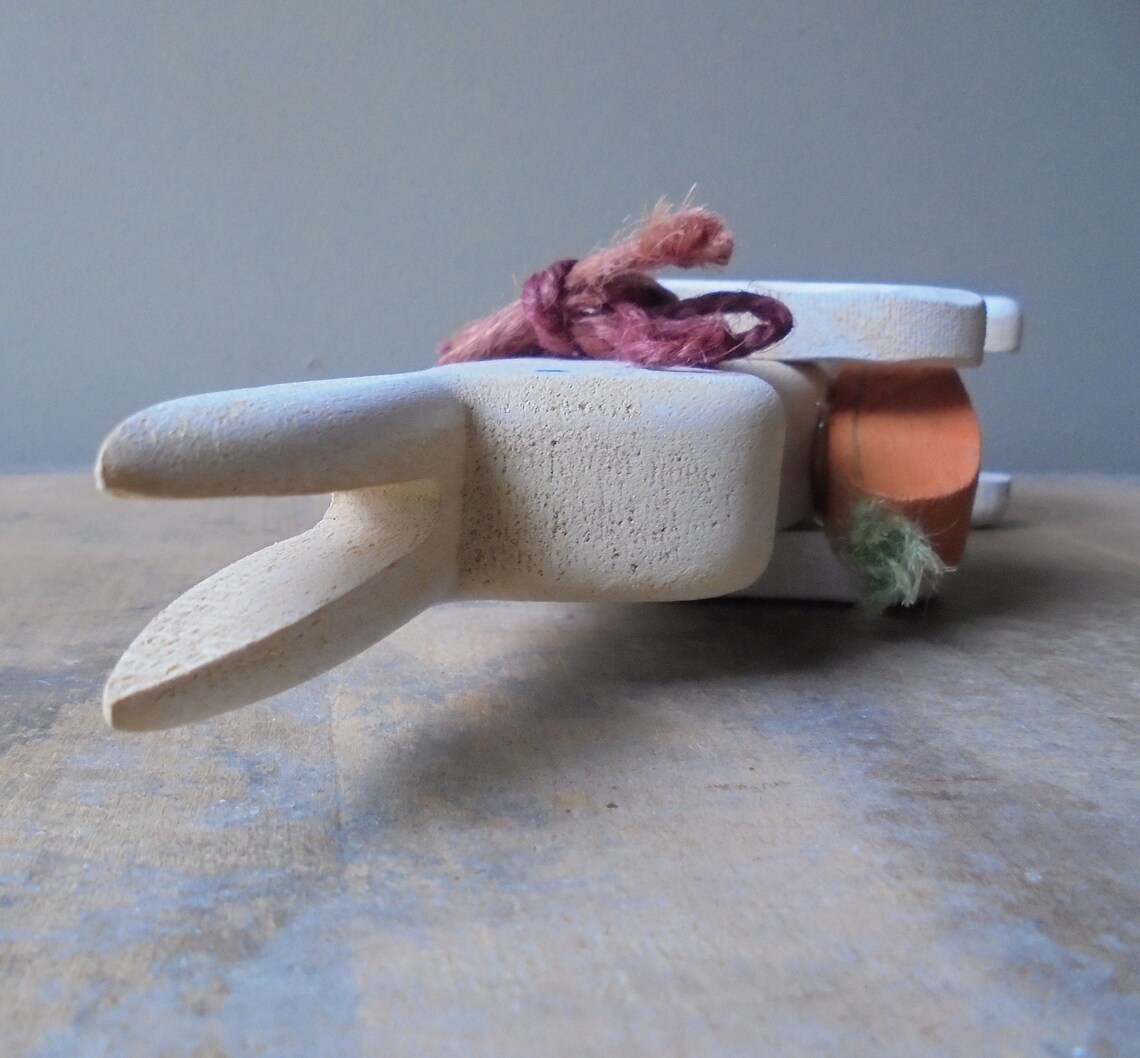 Vintage Wooden Bunny Rabbit Figurine White Bunny With Carrot - Etsy