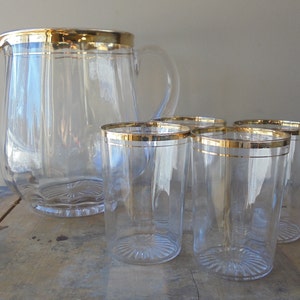 Vintage Five Piece Juice Pitcher and Glasses Set, Clear Glass Water ...