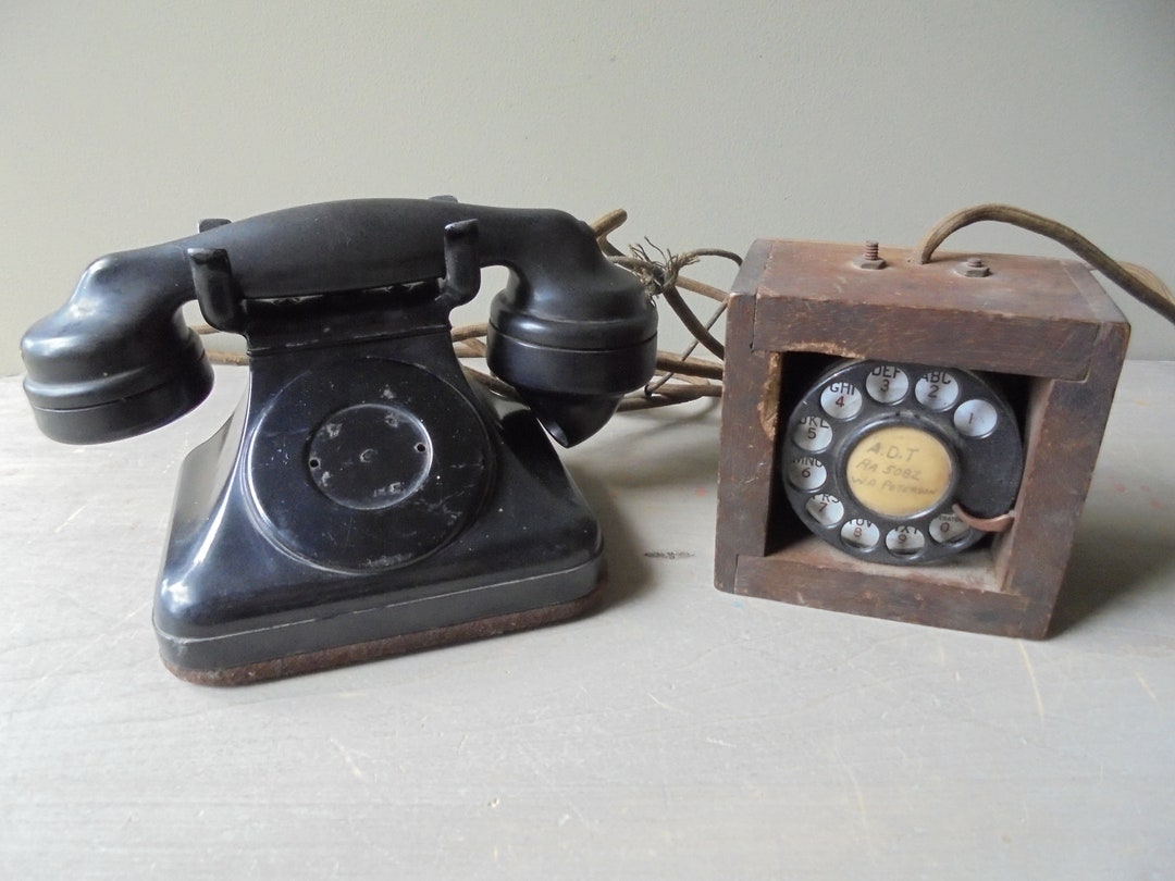 Antique Black Rotary Desk Phone, Leich Telephone With Separate Dialer ...
