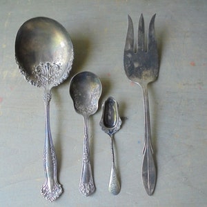 Rodgers Bros. Silver Plate Serving Spoon Salad Fork, Vintage Silver ...