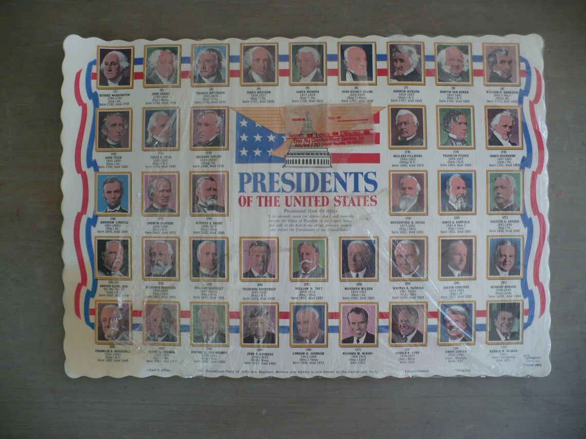Vintage Placemat Presidents of the United States Paper | Etsy