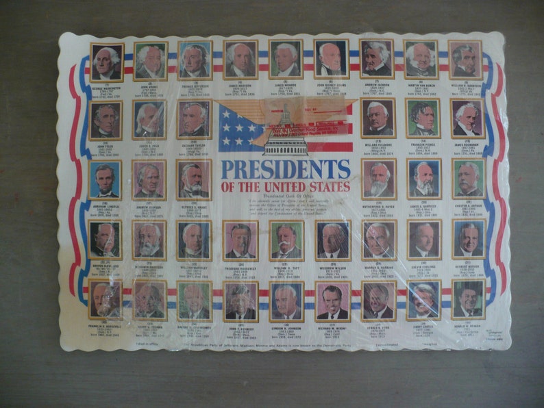 Vintage Placemat, Presidents of the United States Paper Placemats ...