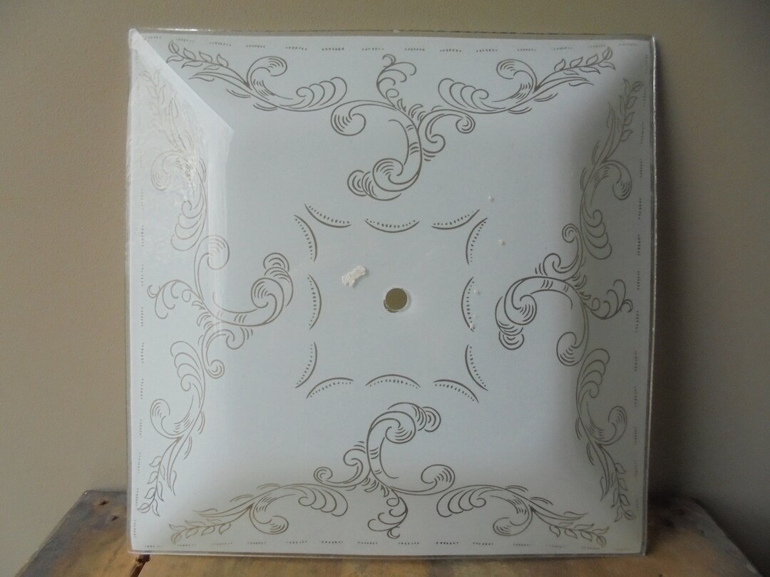 Frosted Glass Ceiling Light Fixture Shade, Vintage Straight Edge ...