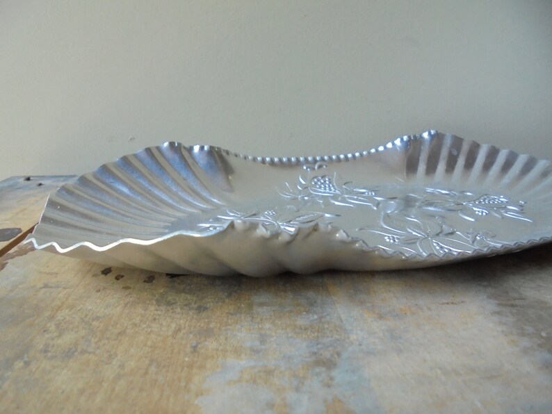 Vintage Embossed Tin Platter Silver Tray With Embossed Floral | Etsy