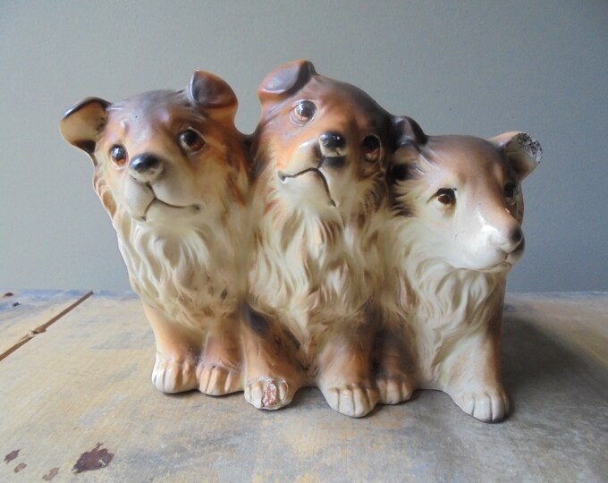 Vintage Dog Planter, Three Dog Planter Box, Vintage Collie Puppies ...