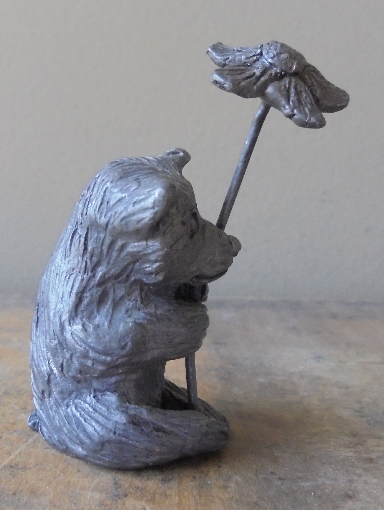 Vintage Pewter Bear With Flower Bear Figurine Holding Flower - Etsy