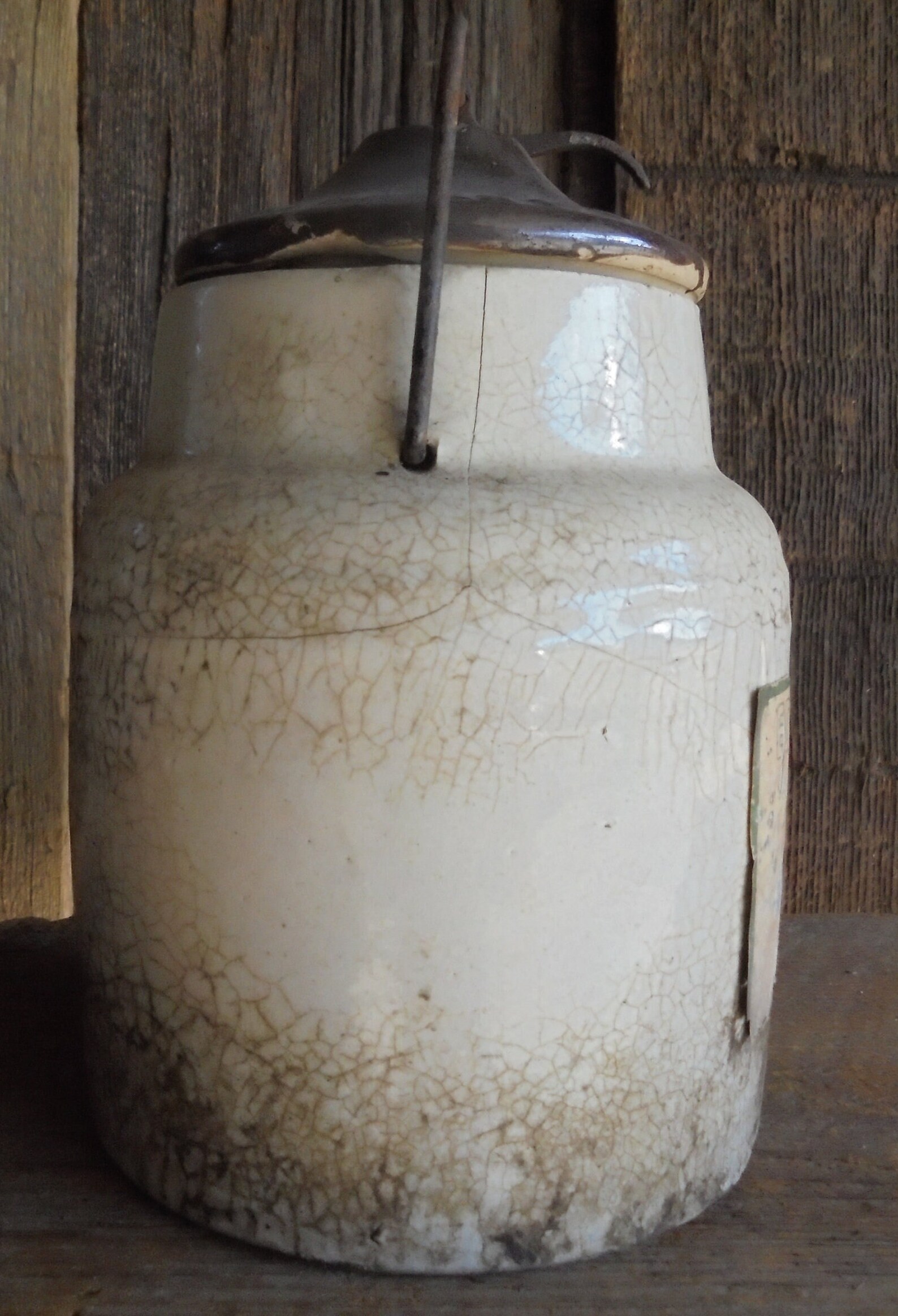 Vintage Stoneware Crock, Antique Earthenware Crock With Lid and Metal ...