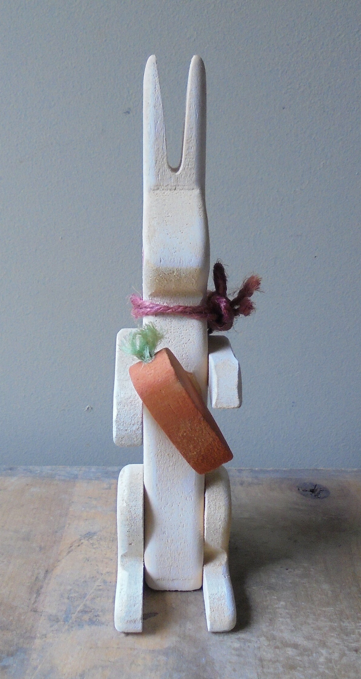 Vintage Wooden Bunny Rabbit Figurine White Bunny With Carrot - Etsy