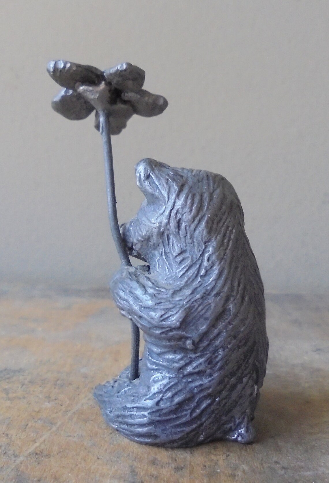 Vintage Pewter Bear With Flower Bear Figurine Holding Flower - Etsy