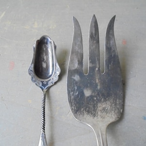 Rodgers Bros. Silver Plate Serving Spoon Salad Fork, Vintage Silver ...