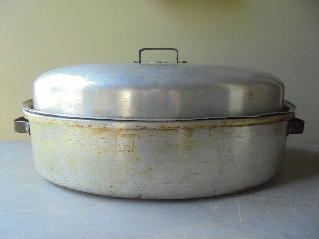 Vintage Roasting Pan, Vintage Cookware, Large Oval Roaster With Vented ...