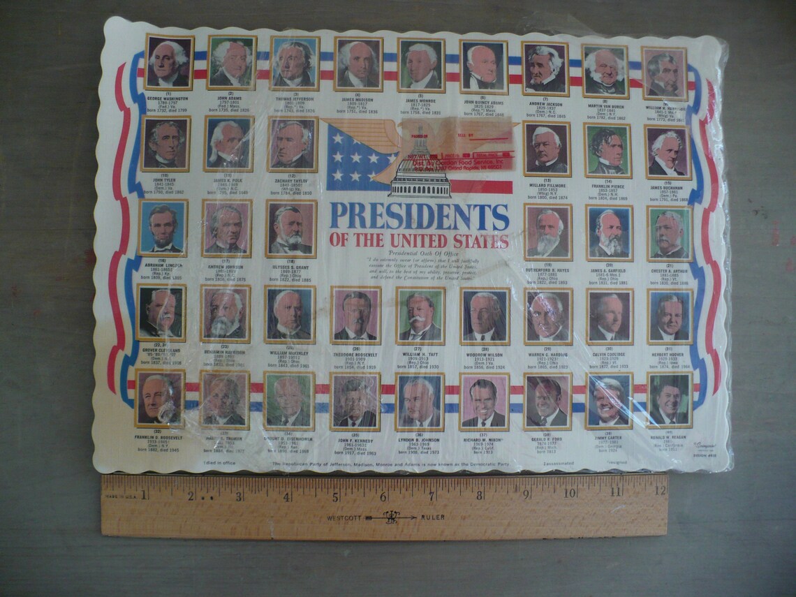 Vintage Placemat Presidents of the United States Paper | Etsy