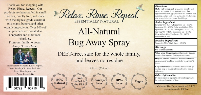 All Natural Bug Away Spray Herbal Insect Repellent Mosquito Ticks ...