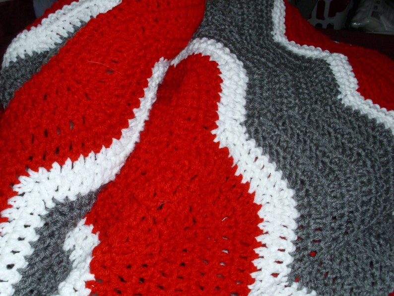 Ohio State Buckeyes Inspired Afghan. Chevron Style Red and Gray Afghan ...