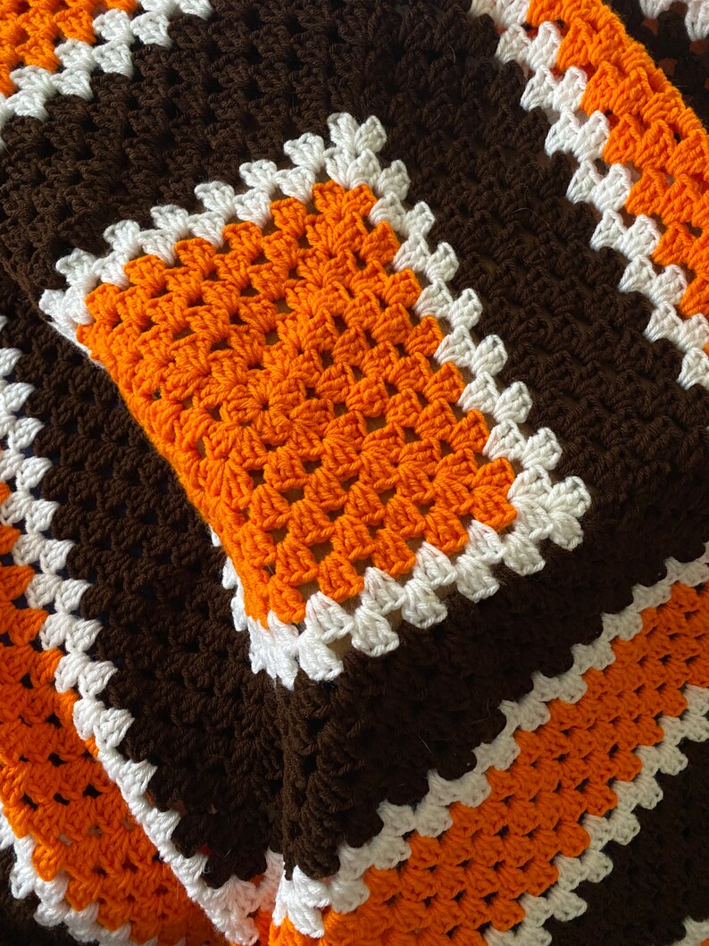 Cleveland Browns Themed Large Granny Square Afghan in Brown and Orange ...