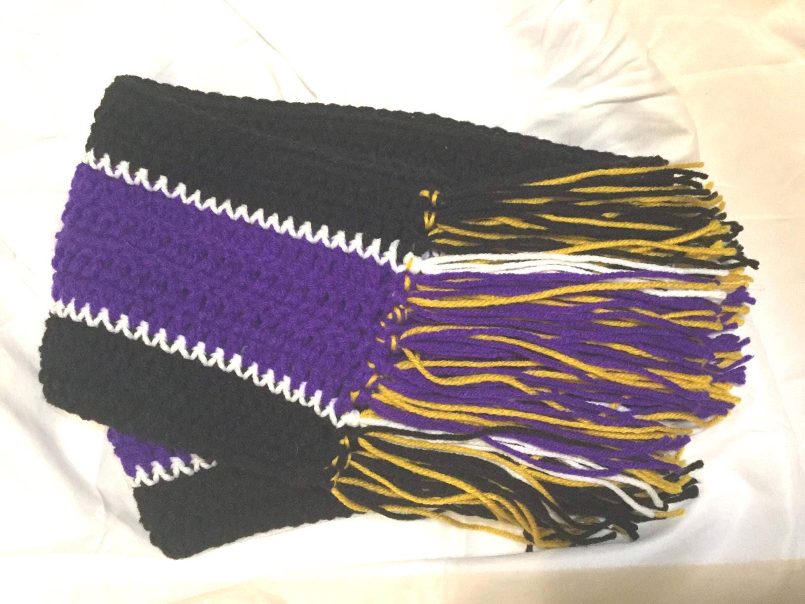 Baltimore Ravens Themed Scarf With Fringe. Black, Purple and Gold Scarf ...