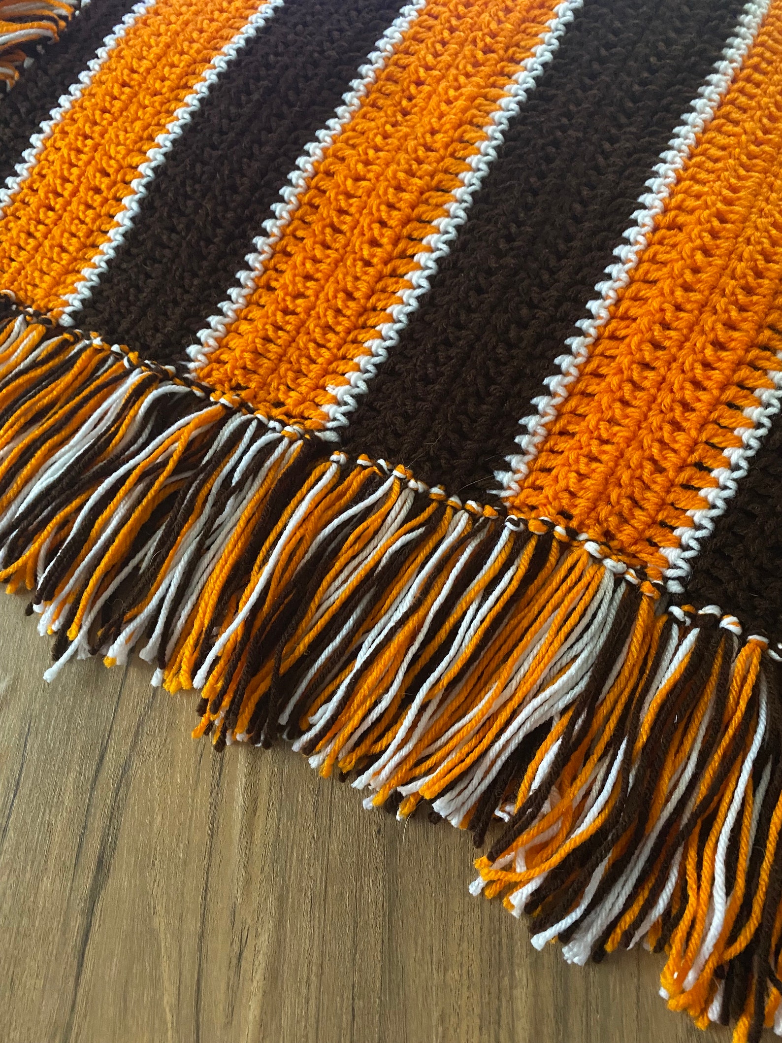Cleveland Browns Themed Orange and Brown Striped Crochet Afghan With ...