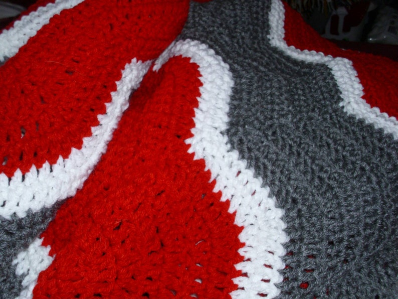 Ohio State Buckeyes Inspired Afghan. Chevron Style Red and Gray Afghan ...