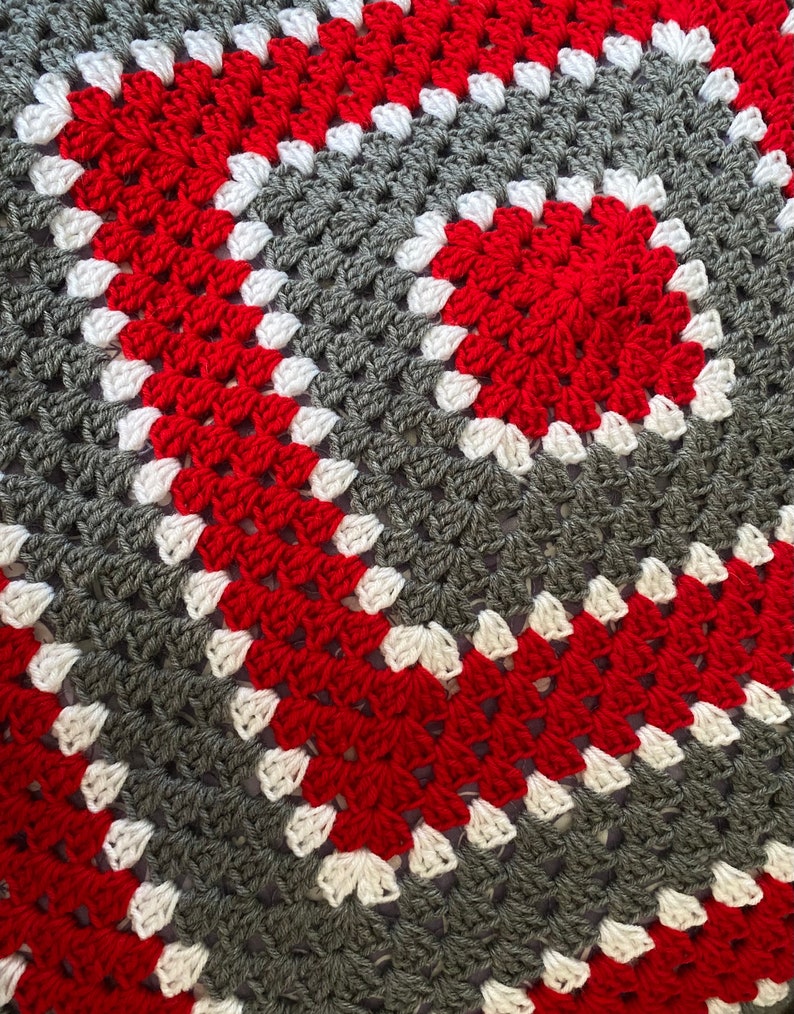 Ohio State Buckeyes Themed Large Granny Square Afghan in Scarlet / Red ...
