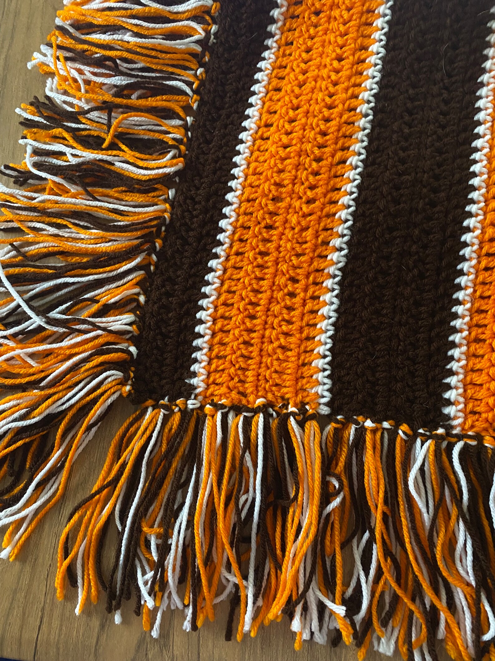 Cleveland Browns Themed Orange and Brown Striped Crochet Afghan With ...