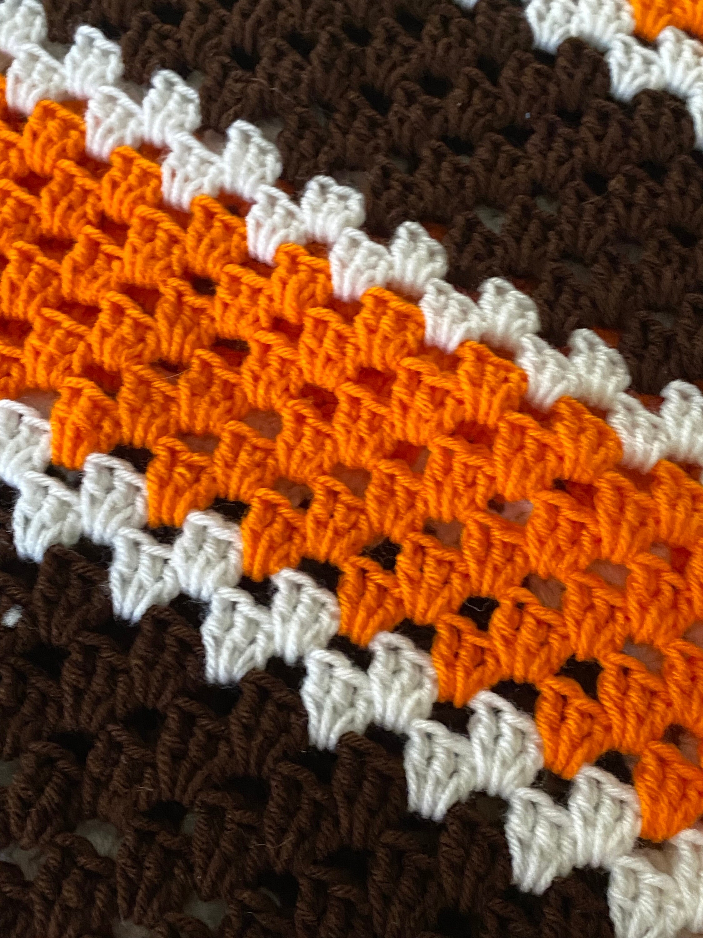 Cleveland Browns Themed Large Granny Square Afghan in Brown and Orange ...