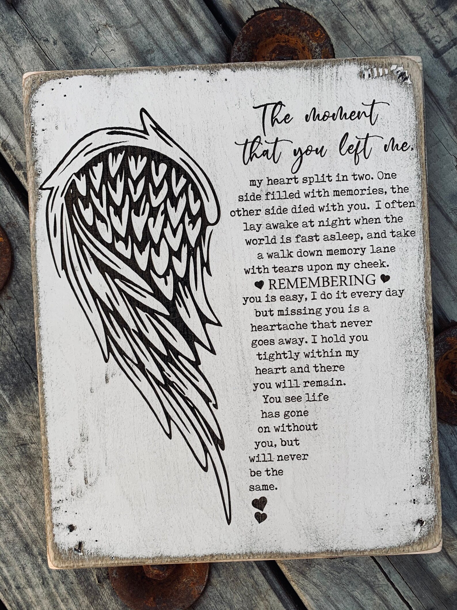 The moment that you left me my heart split in two... memorial | Etsy