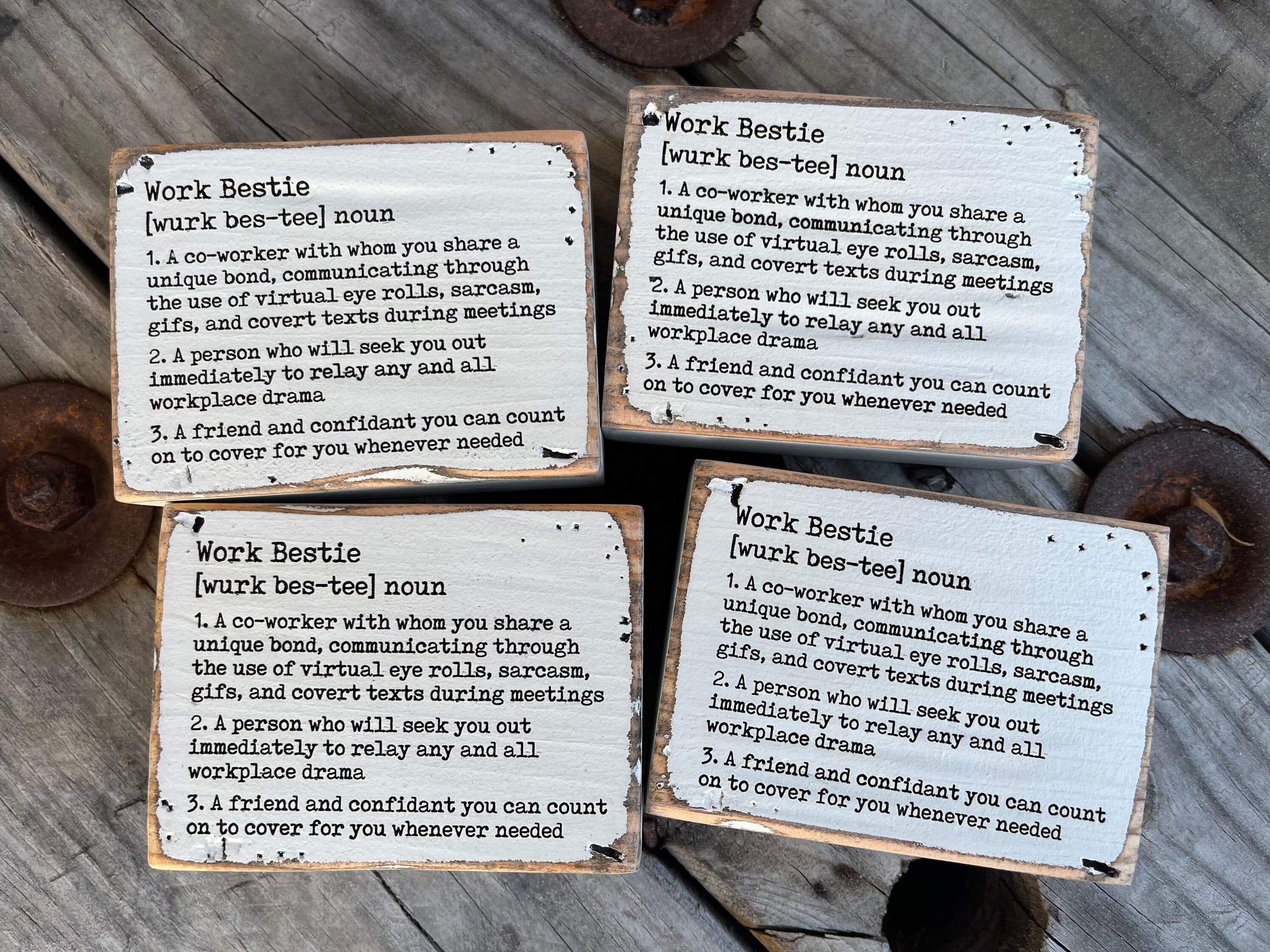 Work Bestie Sign Freestanding Block Sign With Free - Etsy